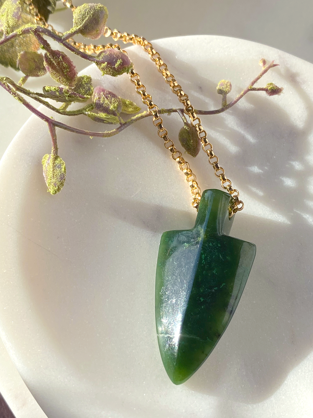 Jade Arrowhead on 14KTGF Rolo Chain – Pancharmbracelets