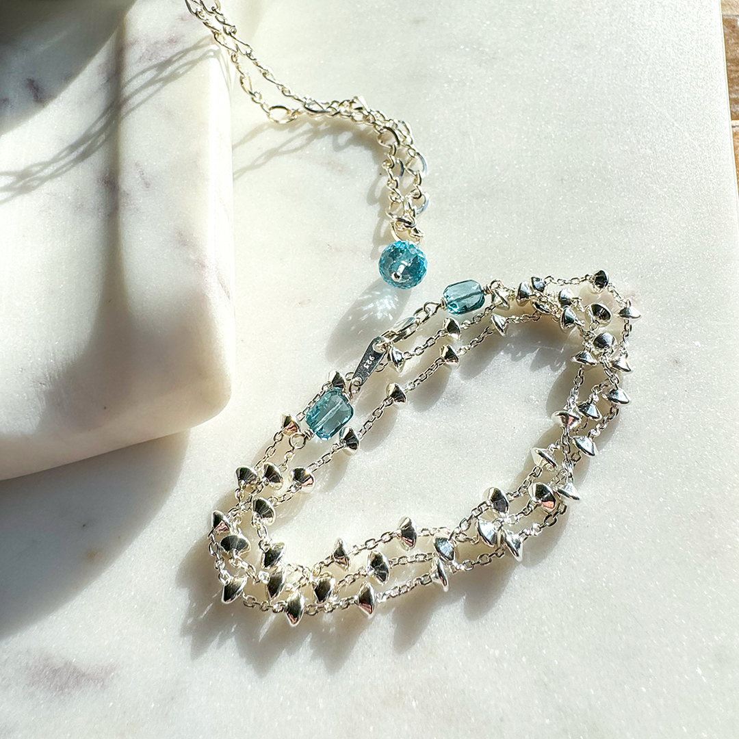 Satellite Station Chain w/ Faceted Blue Topaz – Pancharmbracelets