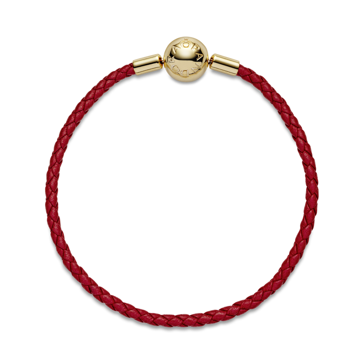 Pandora Moments 14K Gold Plated Red Woven Leather Bracelet Leather